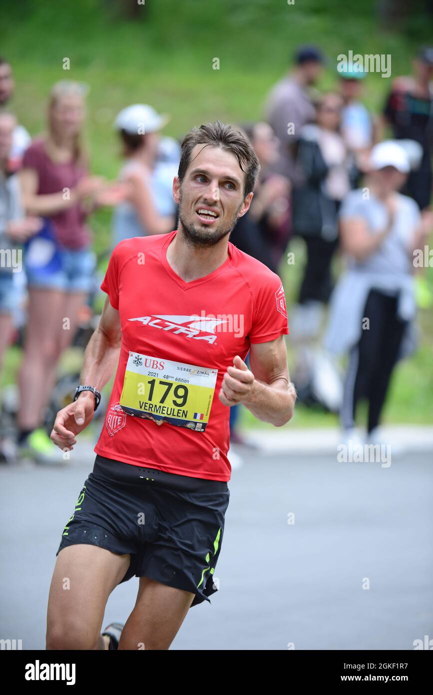 Zinal, SWITZERLAND - AUGUST 7: Elite runner, Kevin VERMEULEN (FRA) in ...