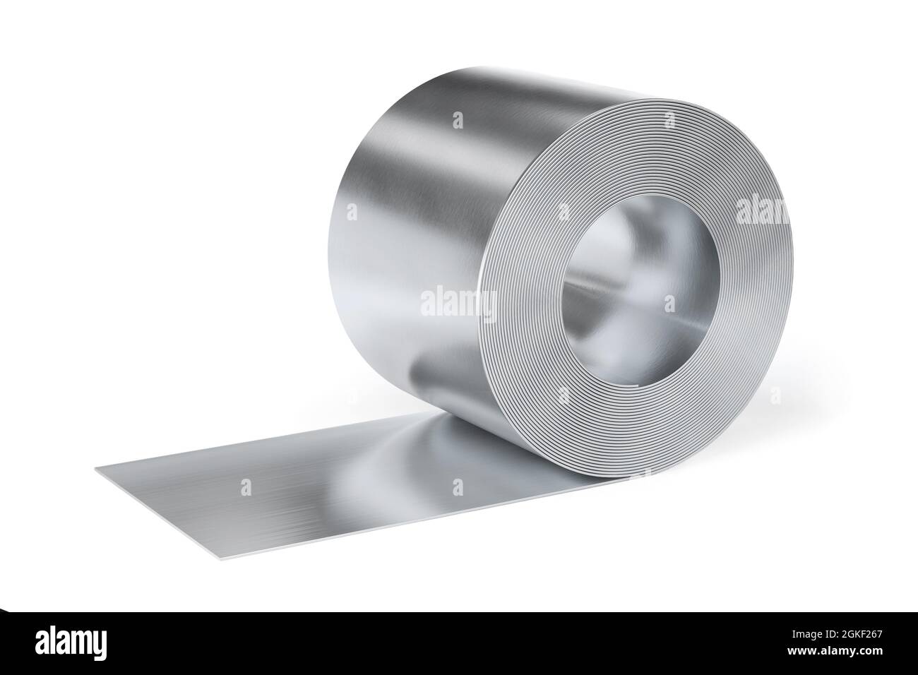 Opened roll of rolled steel sheet isolated on white background. - 3d ...