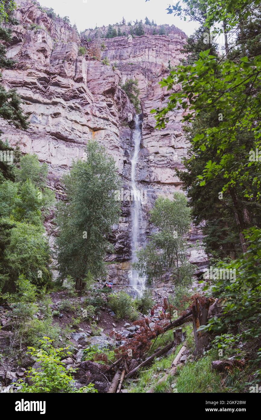 Beautiful Cascade Falls waterfall at a park in Ouray Colorado Stock ...