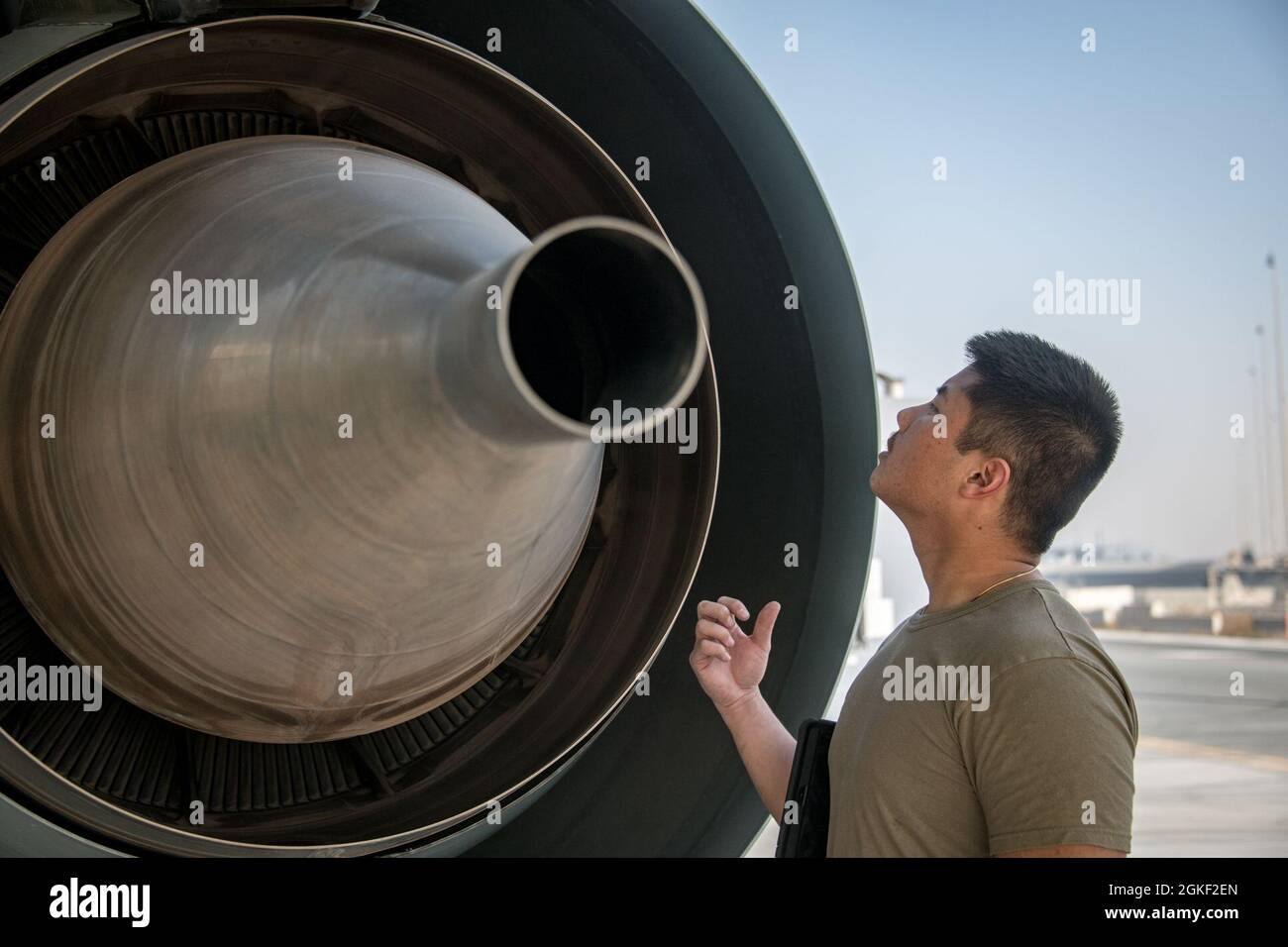 U.S. Air Force Airman Joshua Elmore, a crew chief for the 379th ...