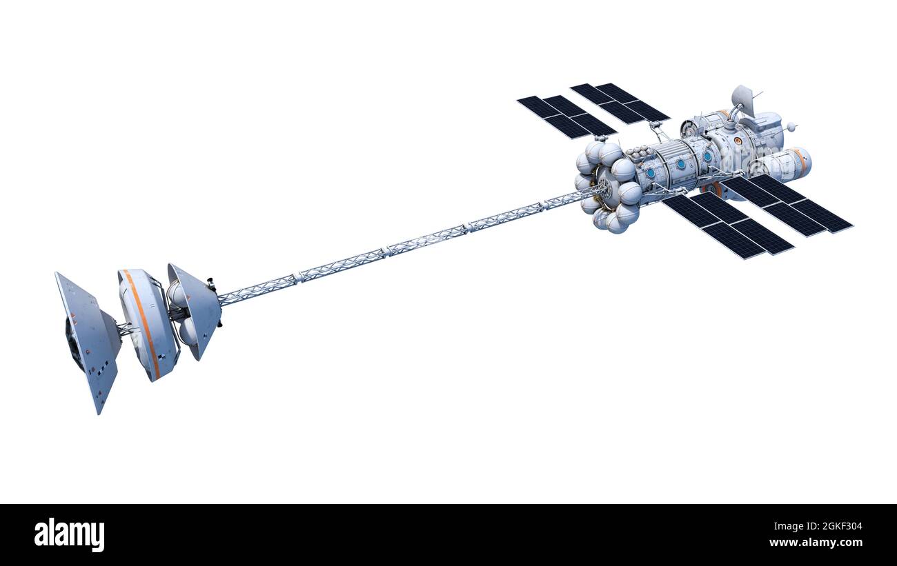 Spaceship with solar panels, alien UFO spacecraft in flight isolated on ...