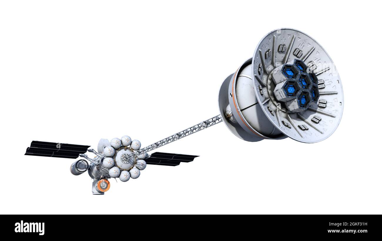 Spaceship with solar panels, alien UFO spacecraft in flight isolated on ...