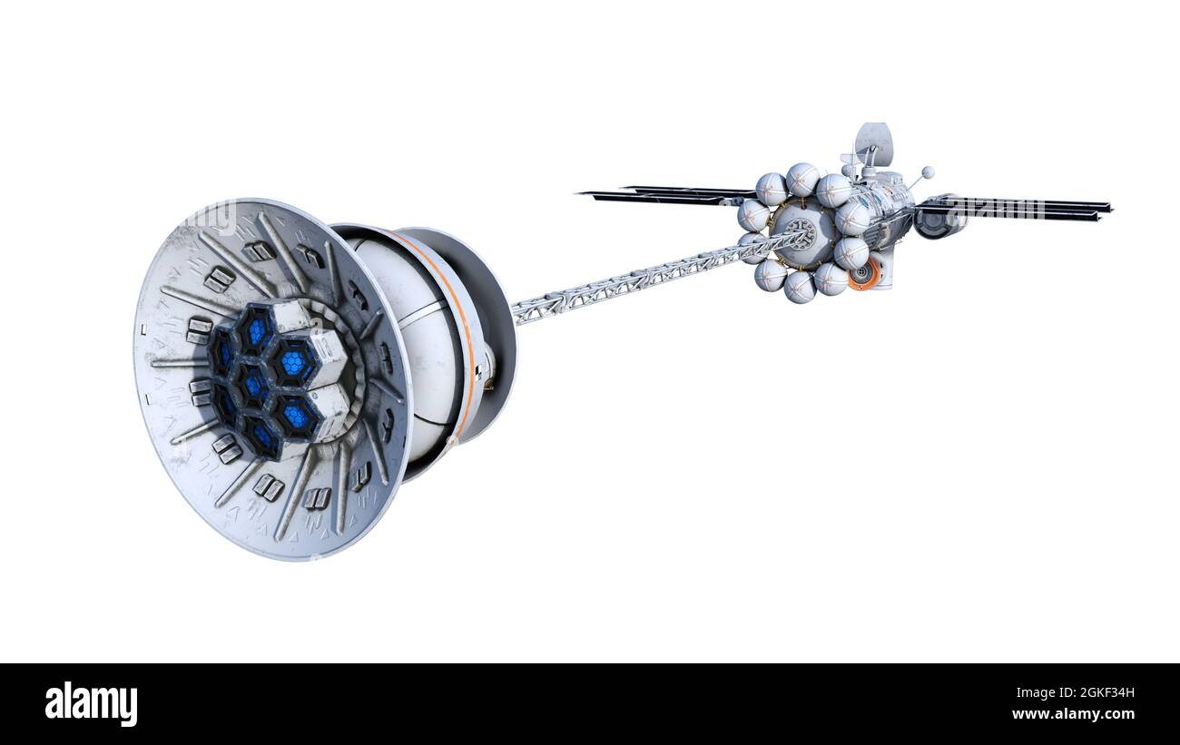 Spaceship with solar panels, alien UFO spacecraft in flight isolated on ...