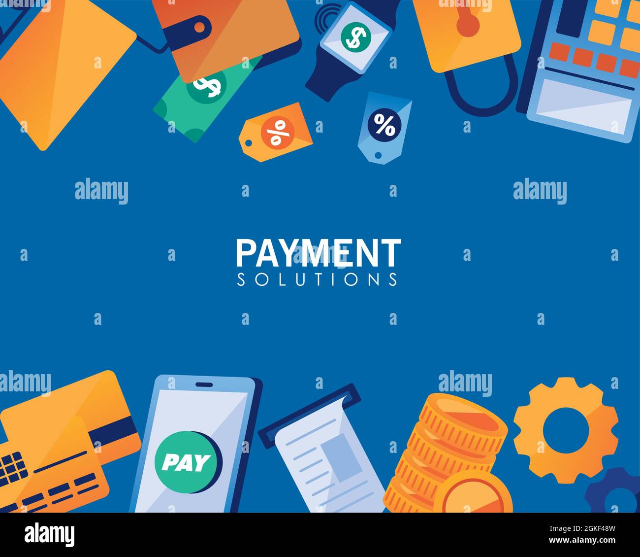 Payment solutions icons on blue background Stock Vector Image & Art - Alamy