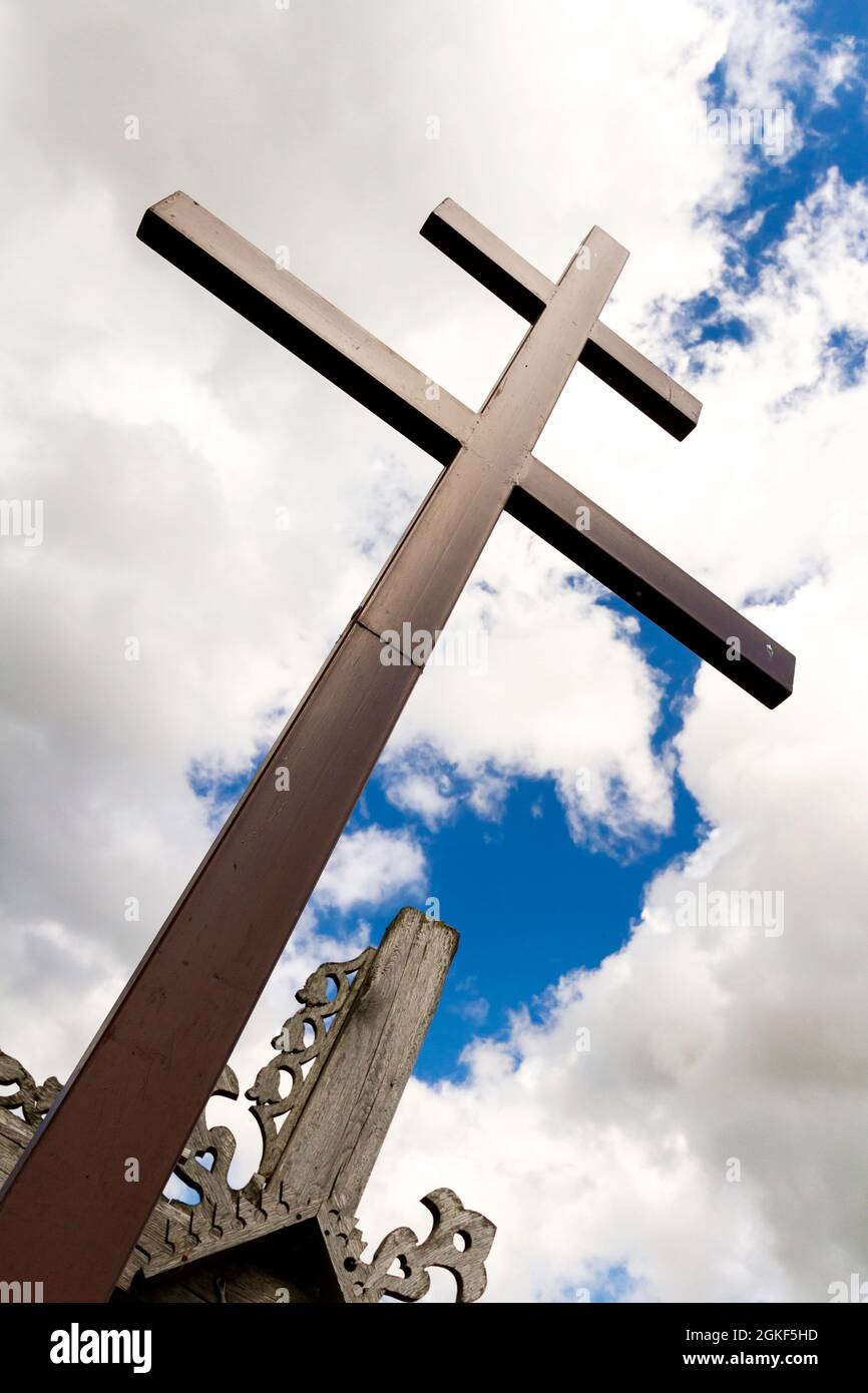 Close up shot of cross in the Hill of Crosses a famous site of ...
