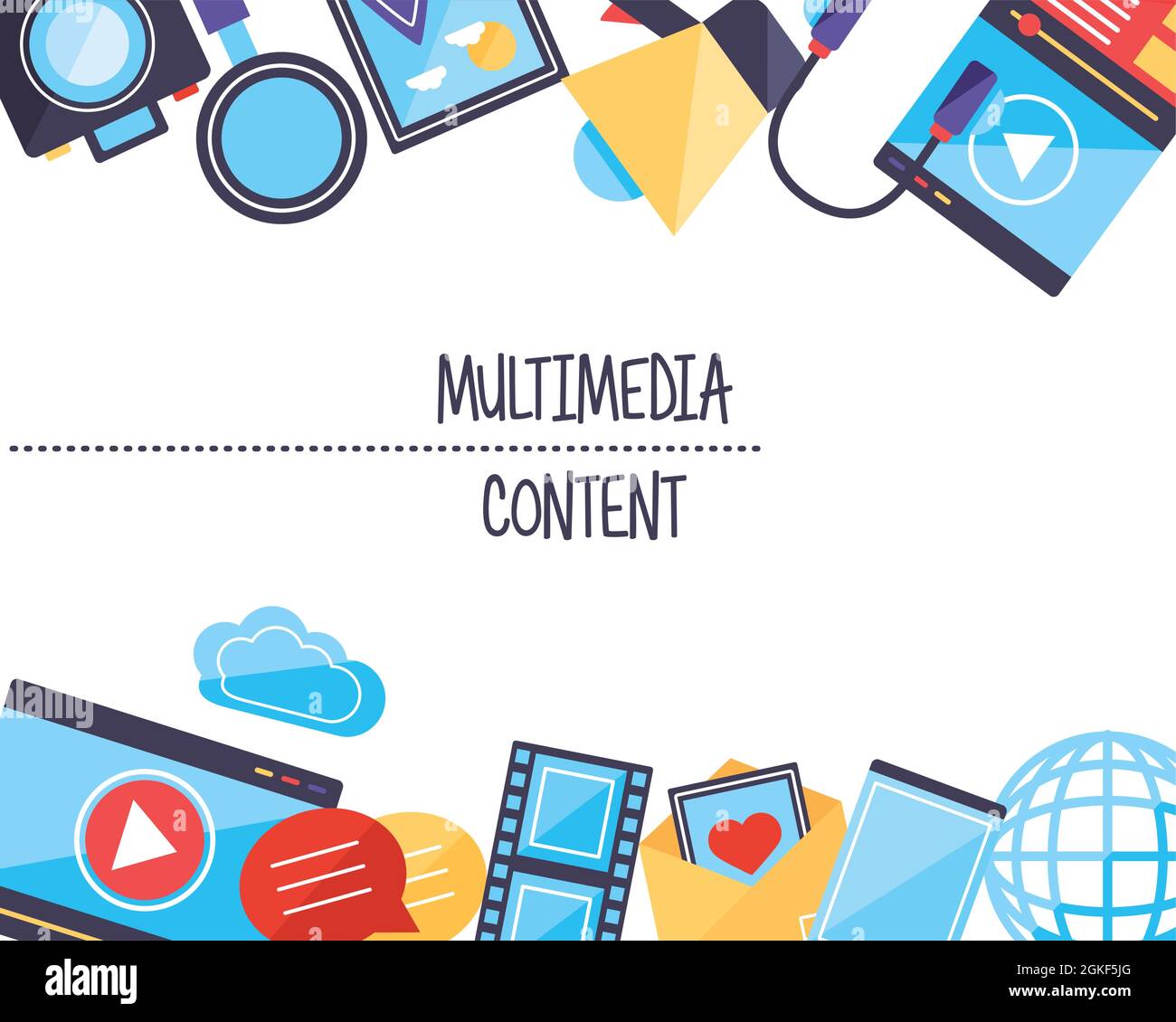 Multimedia content symbol group on white background Stock Vector Image ...