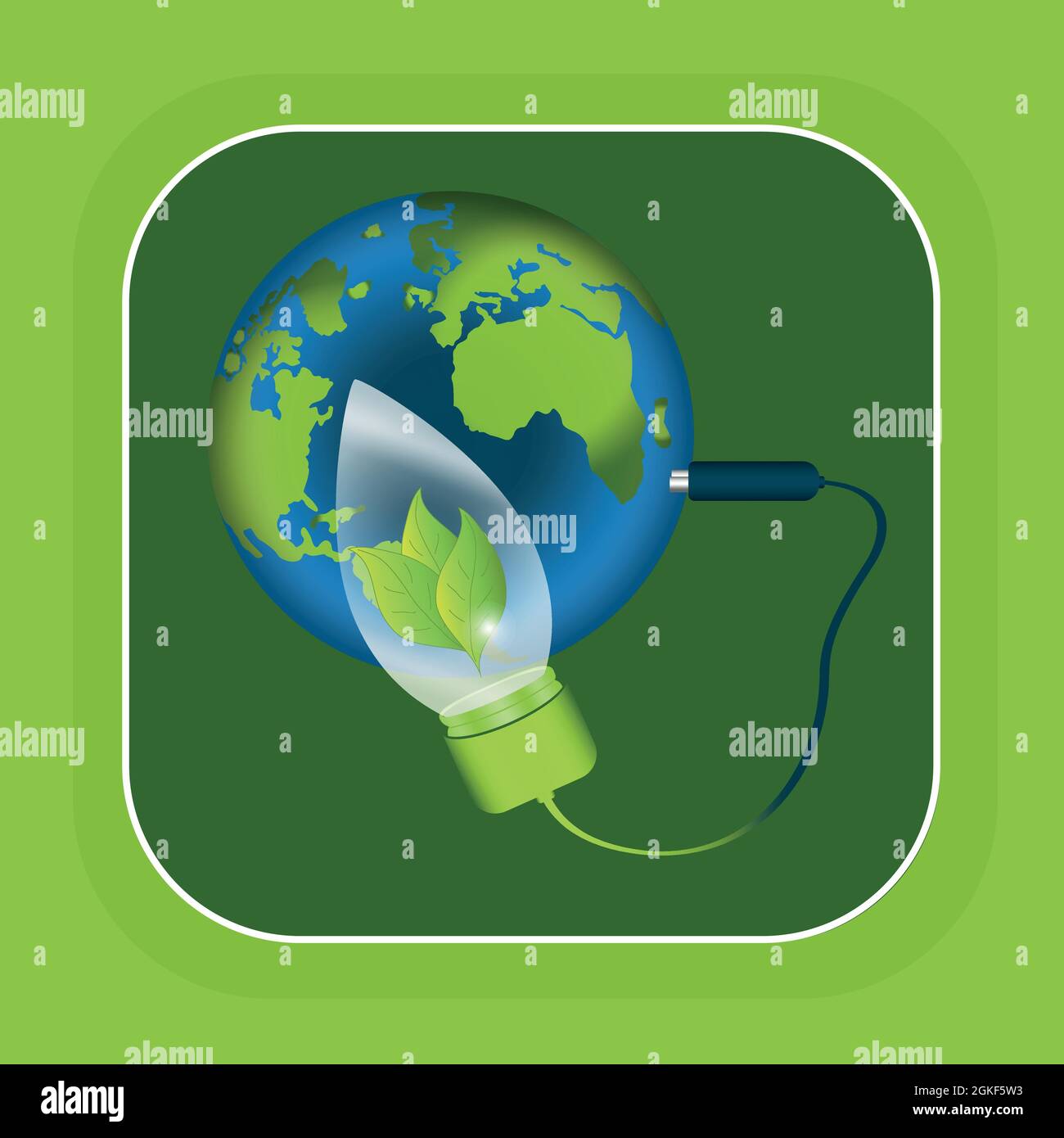 Clean energy symbol: plug is connected to a lightbulb and the earth ...