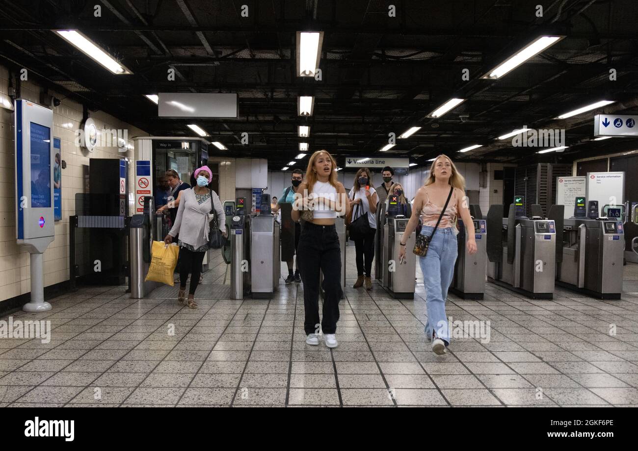 London tube station; women coming out of Pimlico station, part of the ...