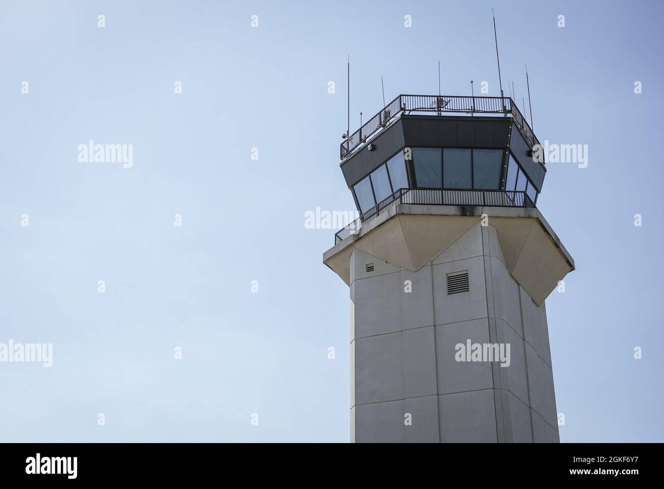 The air traffic control tower stands above the flight line at Duke ...