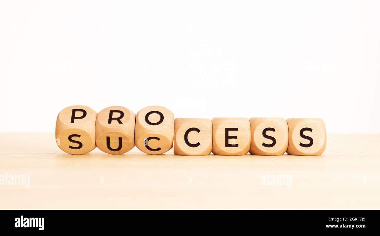 Process success concept. Wooden block flip over word process to success ...