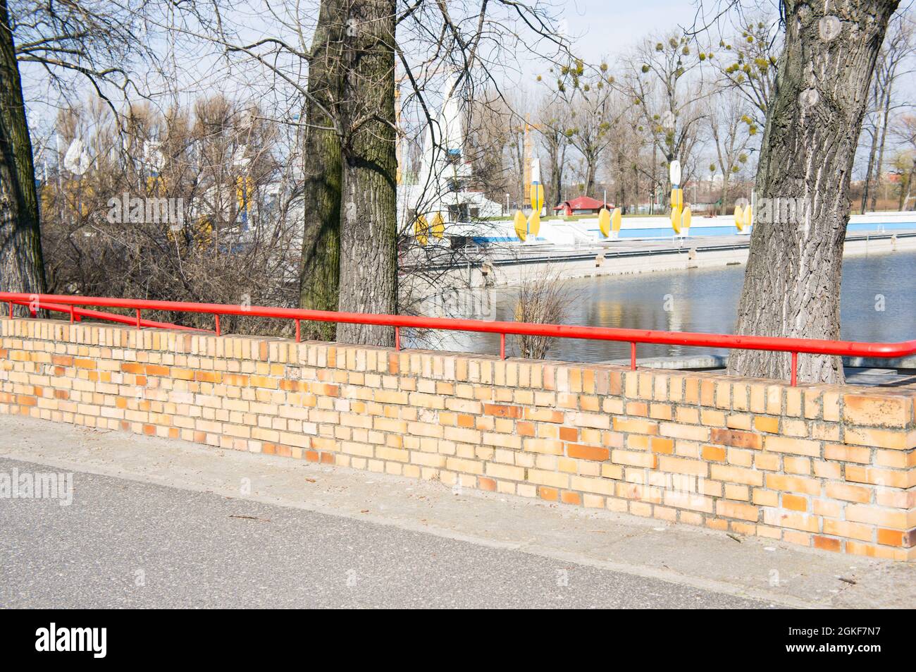 POZNAN, POLAND - Mar 21, 2014: A small wall made of bricks by the Malta ...