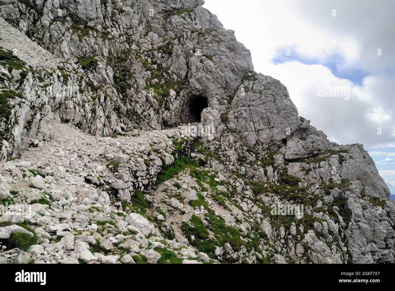Slovenia, Julian Alps, Sella Vrata, WWI. The path connecting Sella ...