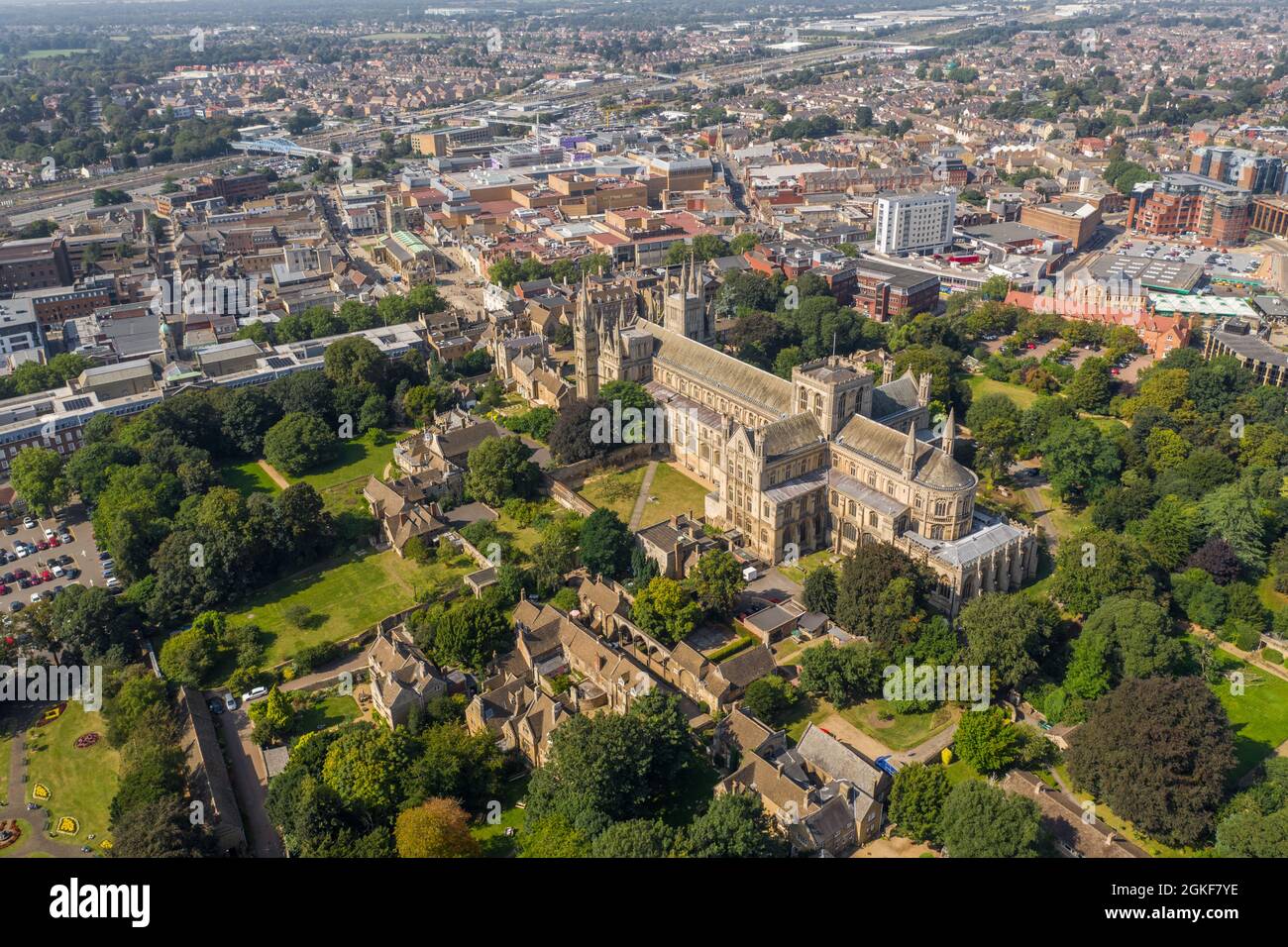 PETERBOROUGH, UK - SEPTEMBER 6, 2021. An aerial cityscape of ...