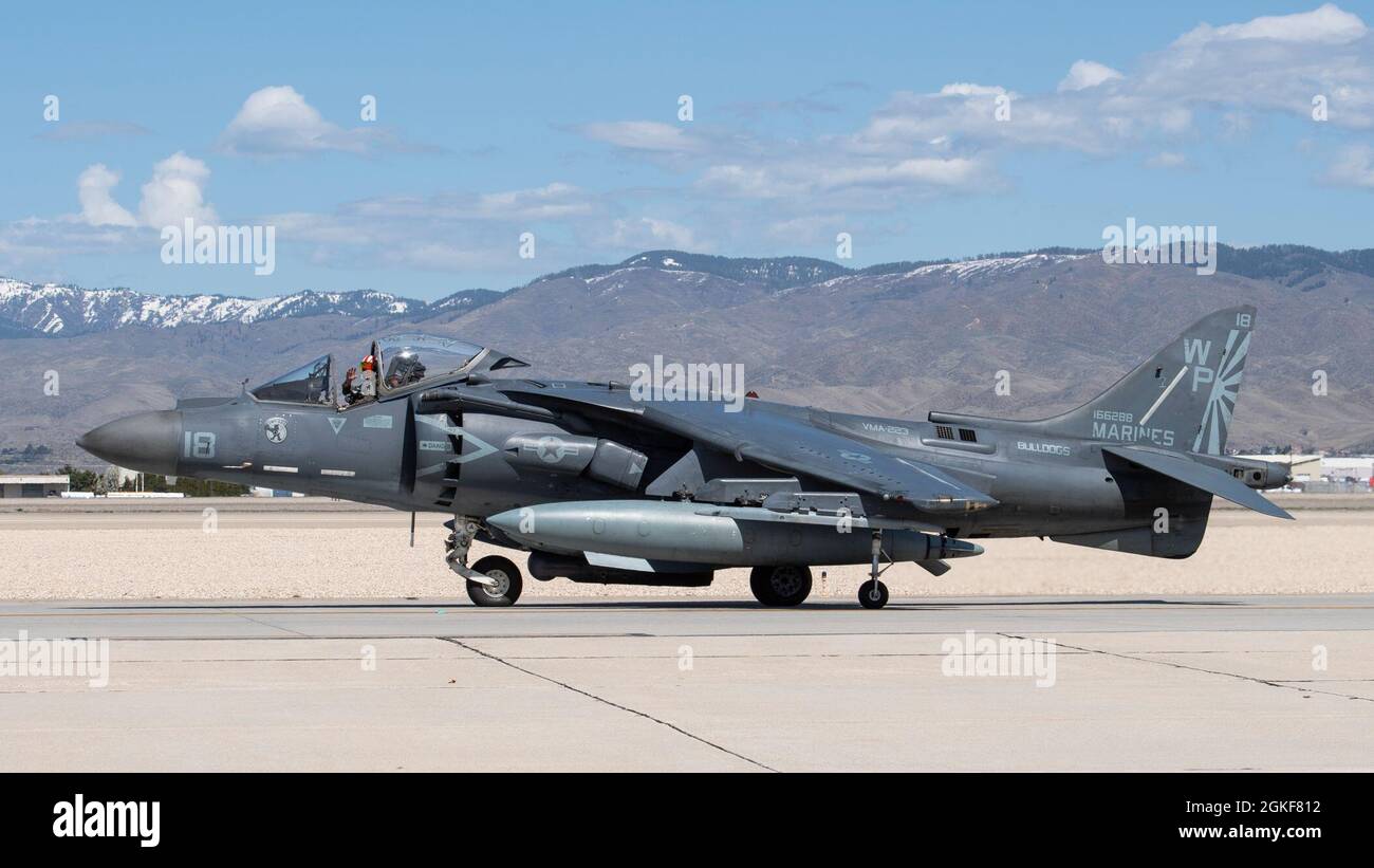 A Marine Corps AV-8B Harrier, from Marine Attack Squadron 223, Cherry ...