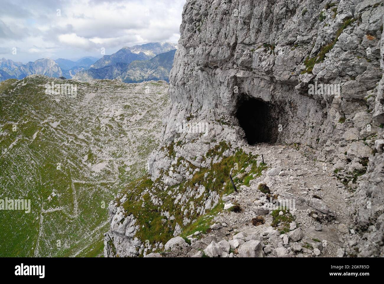 Slovenia, Julian Alps, Sella Vrata, WWI. The path connecting Sella ...