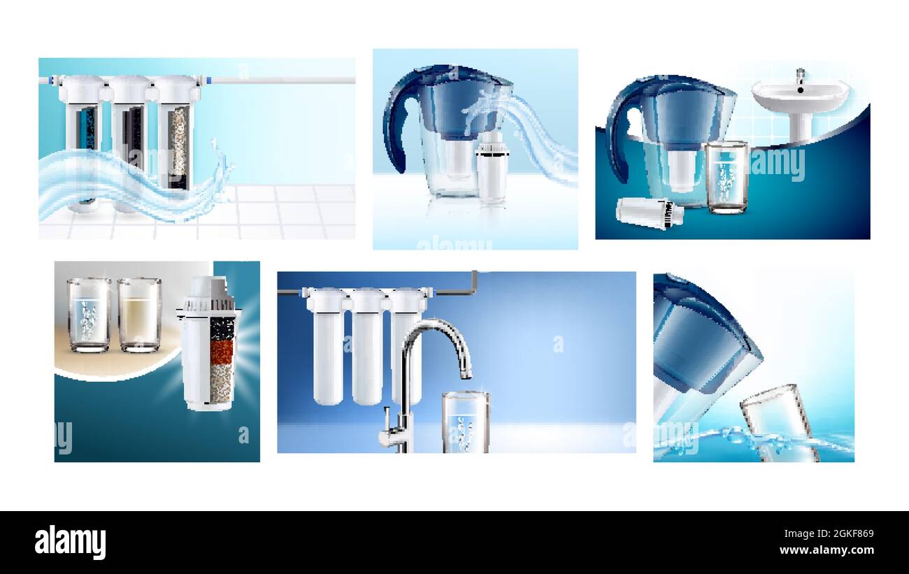 Water Filter Creative Promotion Posters Set Vector Stock Vector Image ...