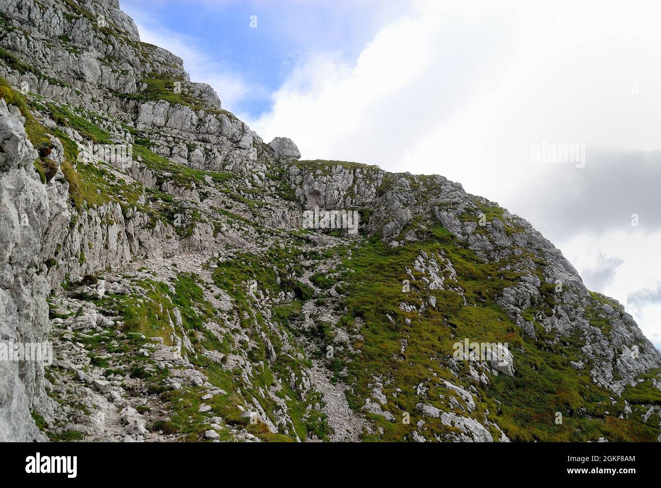 Slovenia, Julian Alps, Sella Vrata, WWI. The path connecting Sella ...