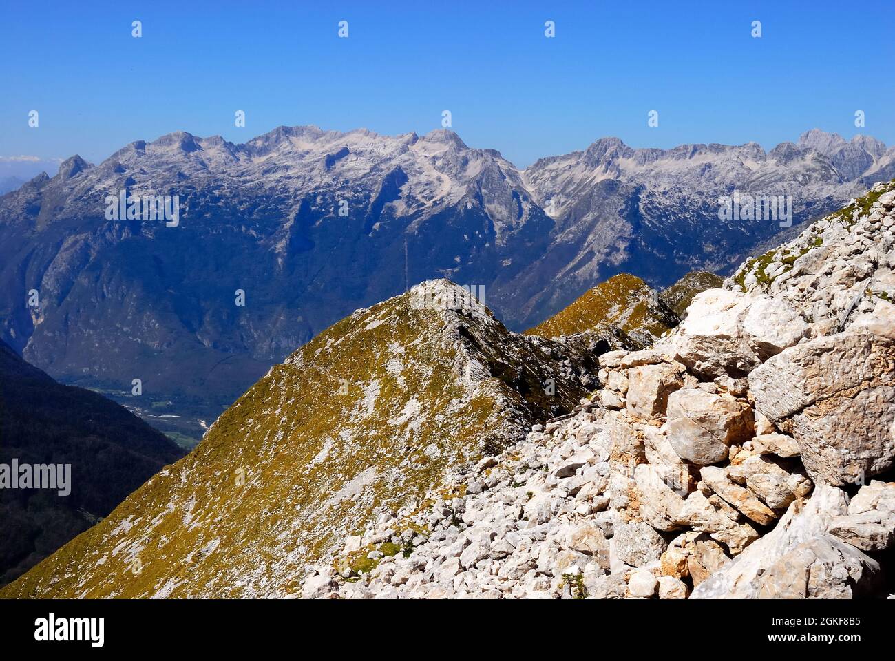 Slovenia, Julian Alps, WWI, the sharp crest of mount Vrsic seen from ...