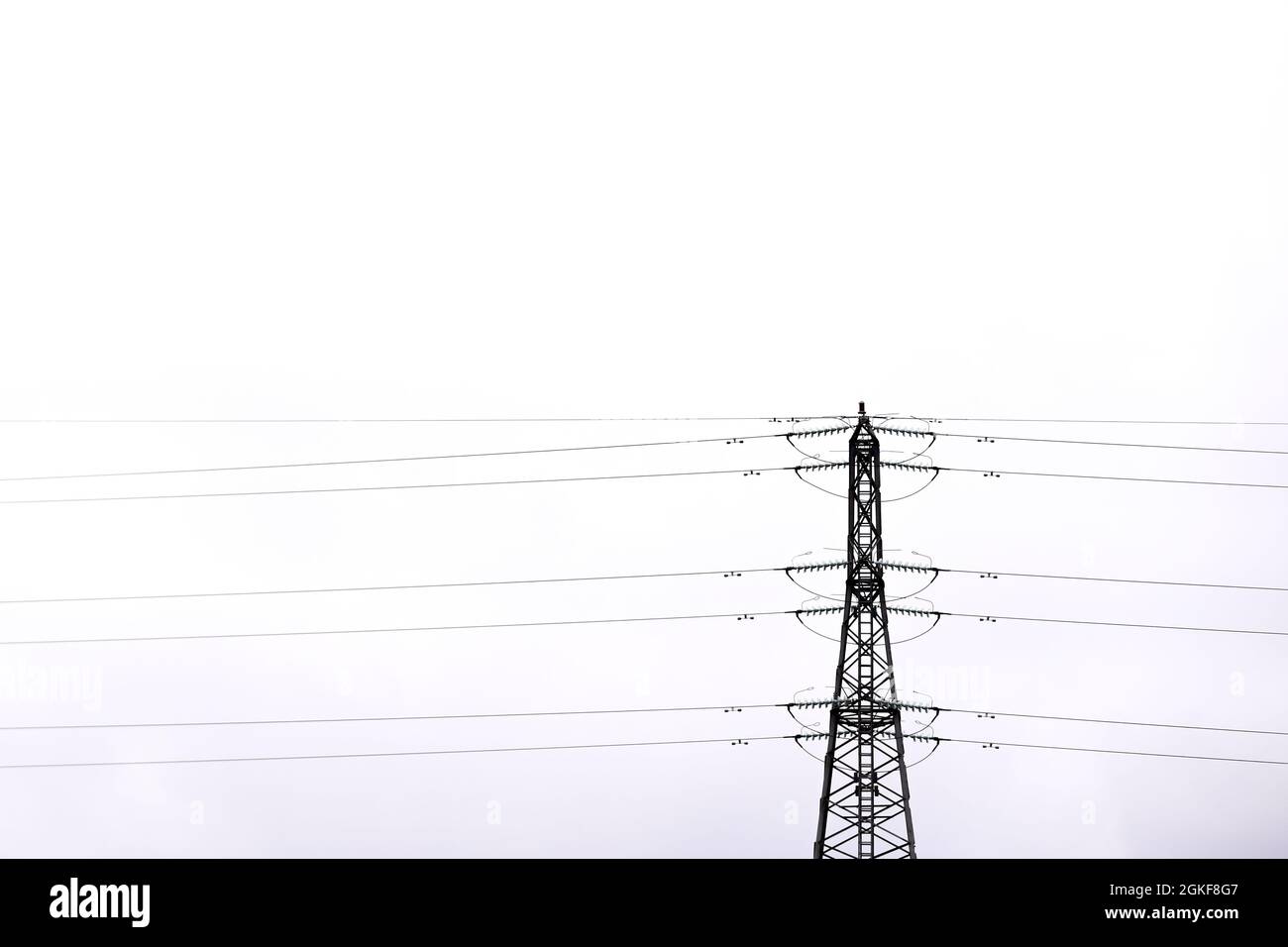 An electricity pylon and electric cables as seen in Belfast, Northern ...