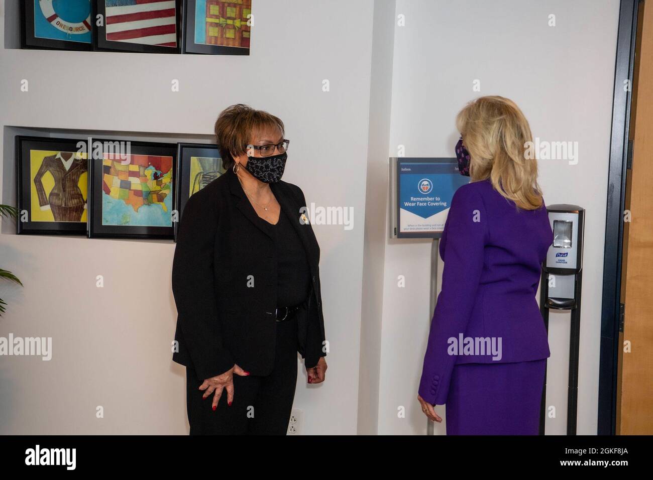 Charlene Austin and First Lady Dr. Jill Biden speak prior to a tour of ...