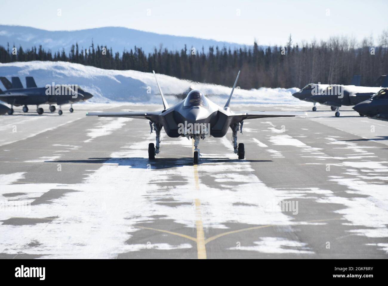 An F-35A Lightning II assigned to the 354th Fighter Wing moves to the ...