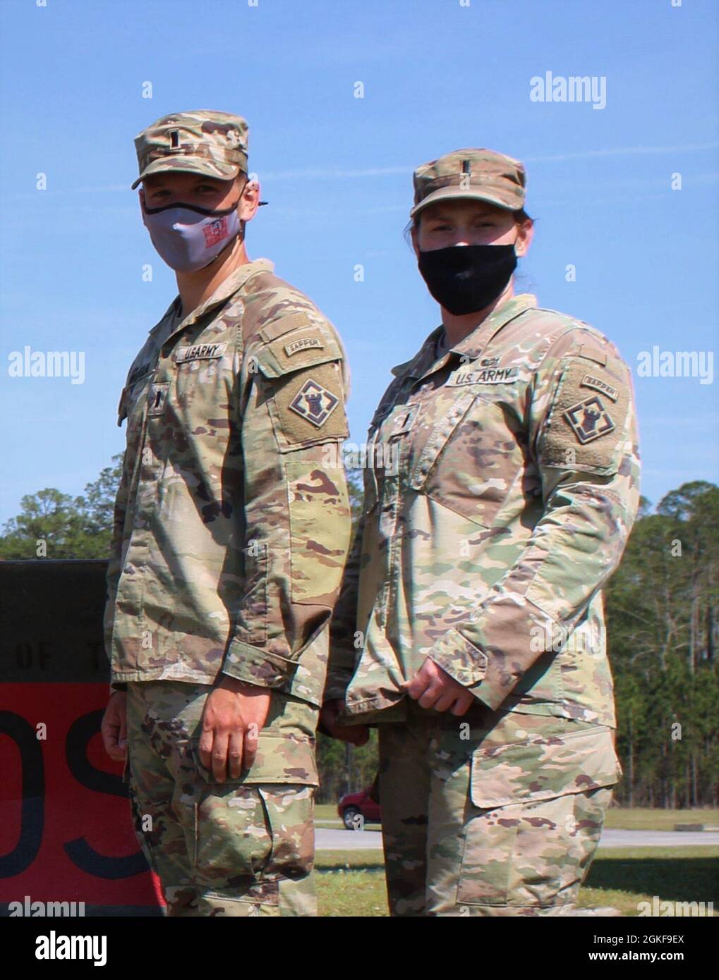 U.S Army 1st Lt. Andrew Wilhelm and 1st Lt. Madison Jones, both assigned to 92nd Engineer ...
