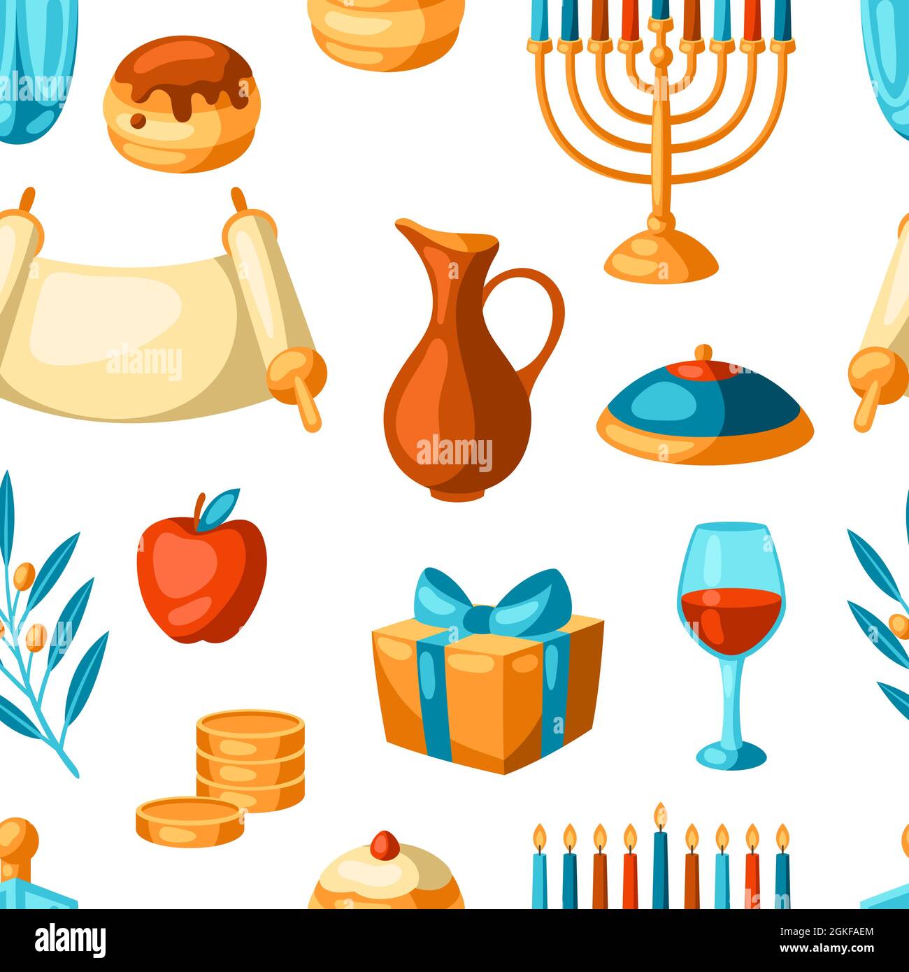 Happy Hanukkah seamless pattern with religious symbols. Background with ...