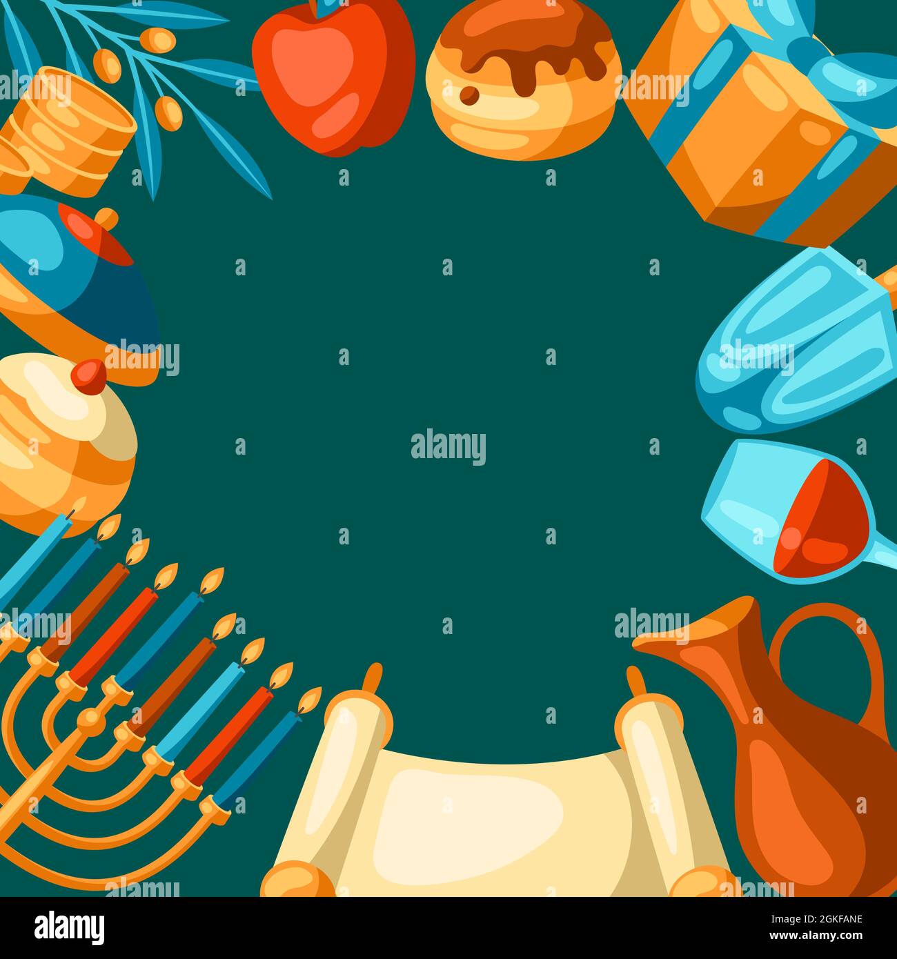 Happy Hanukkah frame with religious symbols. Illustration with holiday ...