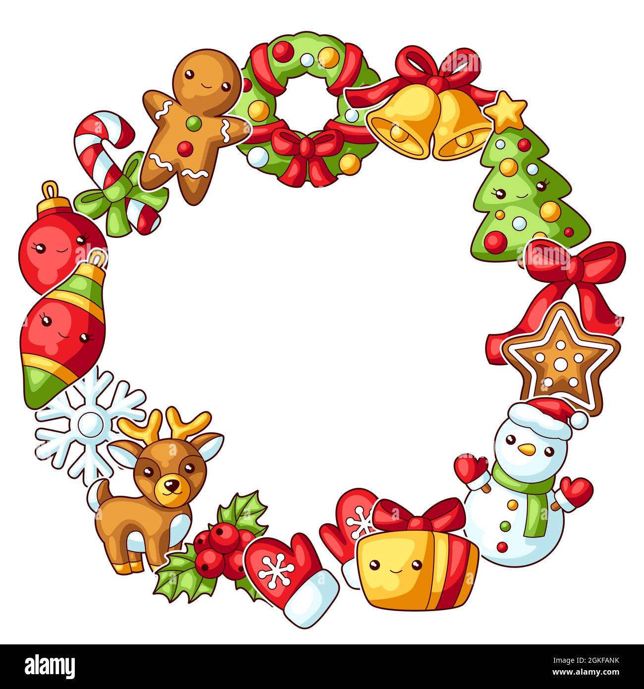 Sweet Merry Christmas decorative frame. Cute characters and symbols ...