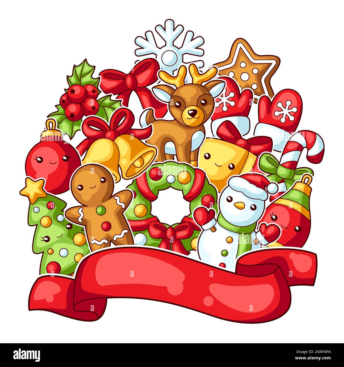 Sweet Merry Christmas greeting card. Cute characters and symbols ...