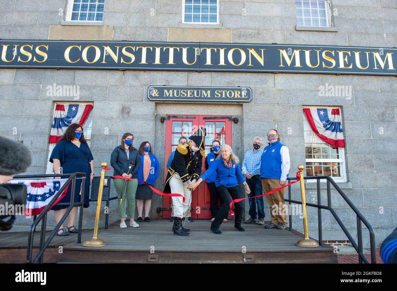 BOSTON (April 8, 2021) Anne Grimes Rand, right, president of USS ...