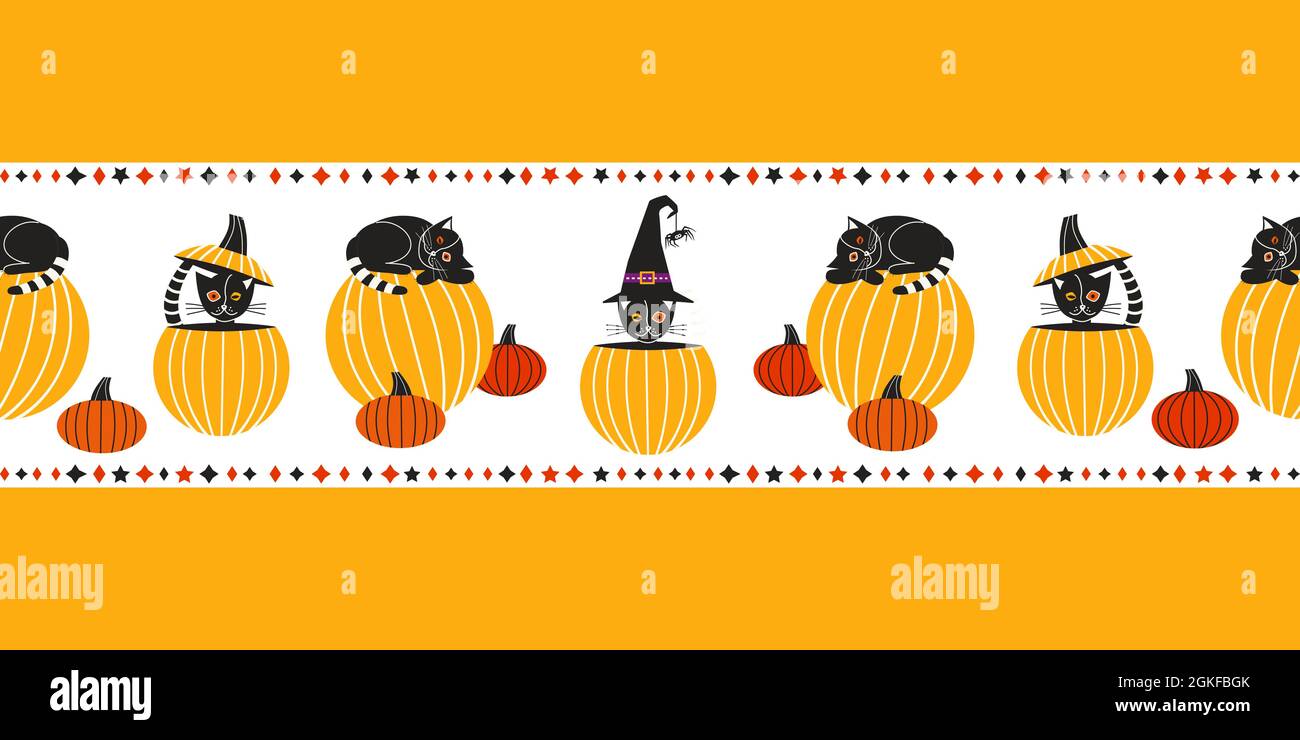 Halloween fancy vector seamless pattern border Stock Vector Image & Art ...