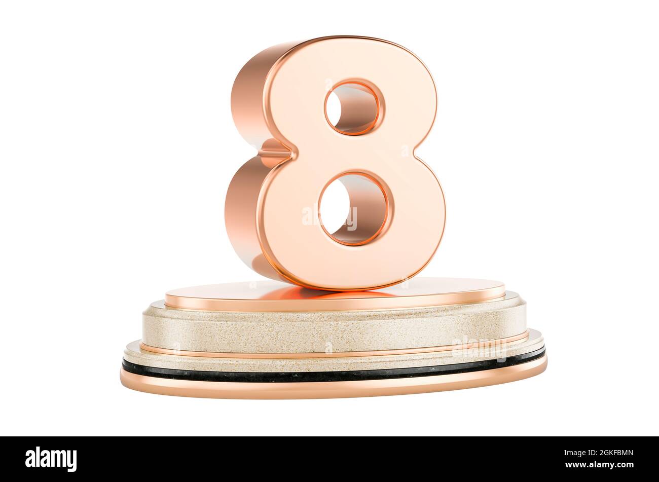 Golden 8 on the podium, award concept. 3D rendering isolated on white ...