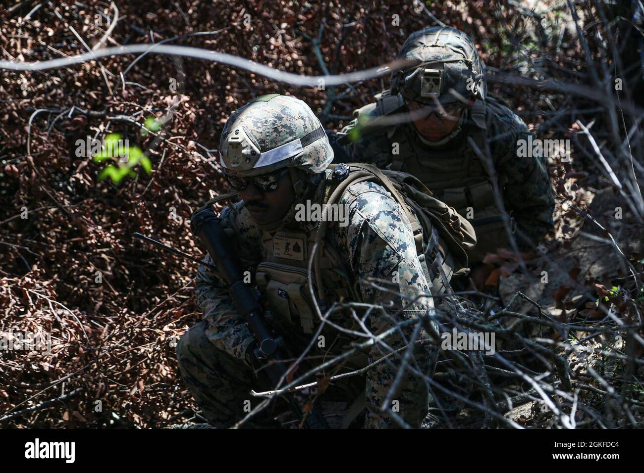 A U.S. Marine combat instructor and student with Alpha Company ...