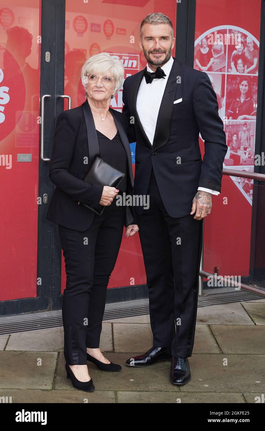 David Beckham and his mother Sandra attending The Sun's Who Cares Wins ...