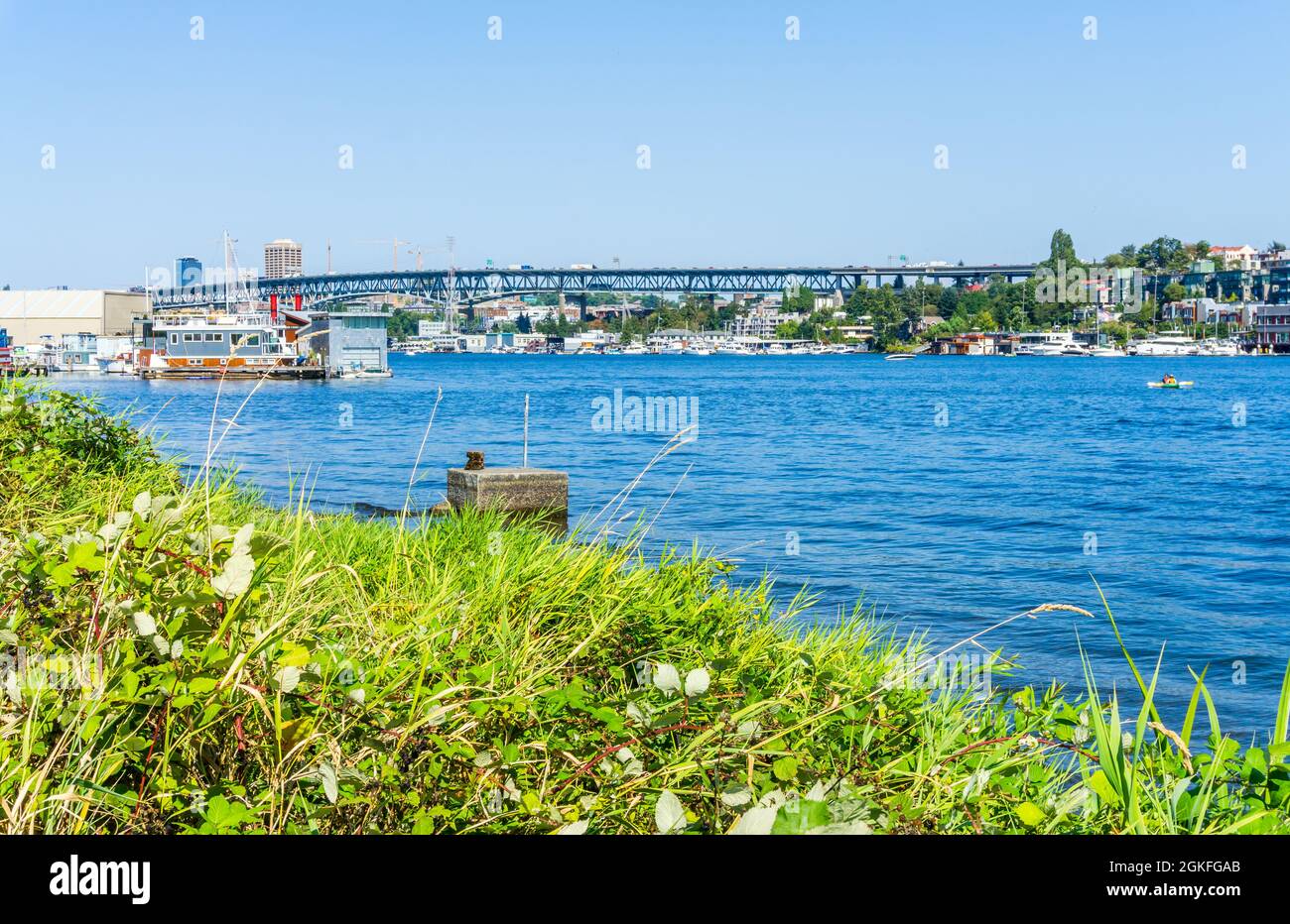 View of buildings along Lake Union. Shot taken from Gasworks Park in ...