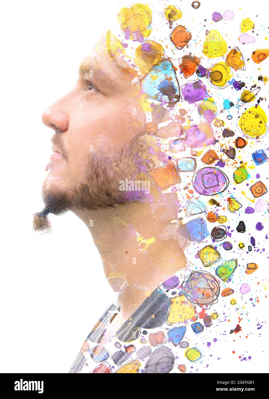 Paintography. Surreal portrait of young man dissolving into emptiness ...