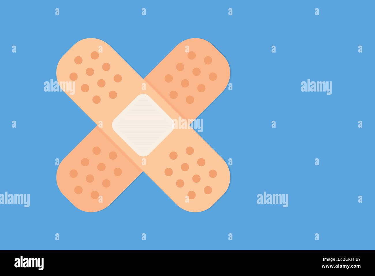 Isolated band aid or sticking plaster vector icon. Crossed adhesive bandage with copy space ...