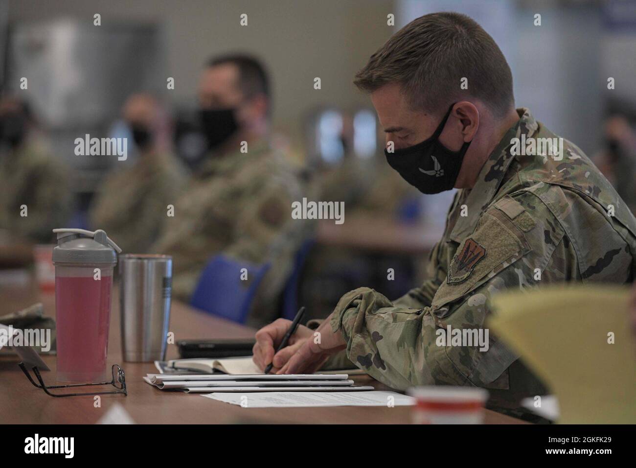 U.S. Air Force Col. Shawn Holtz, 110th Wing commander takes notes ...