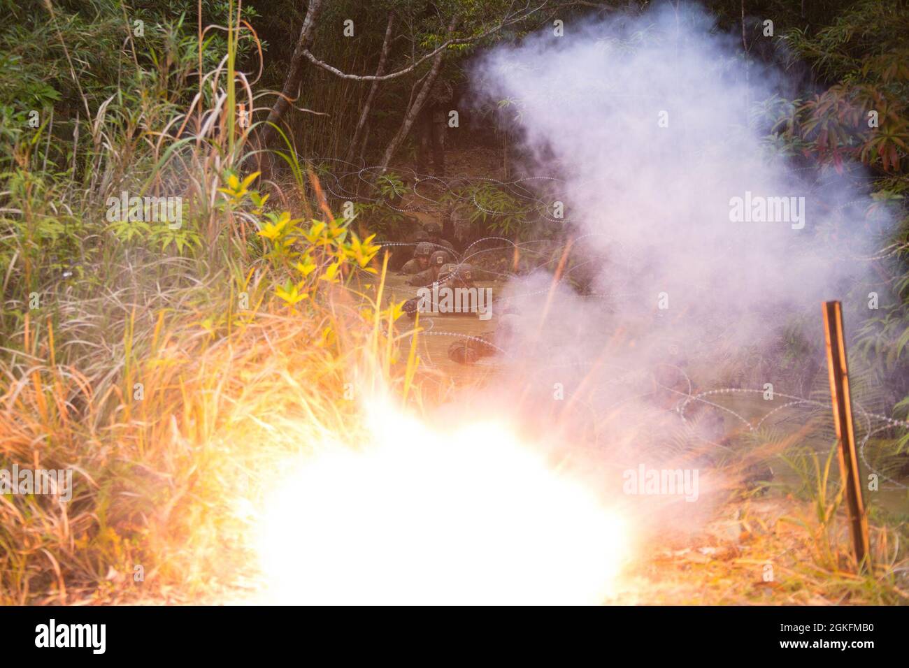 An artillery simulation round explodes as U.S Marines With Battalion ...