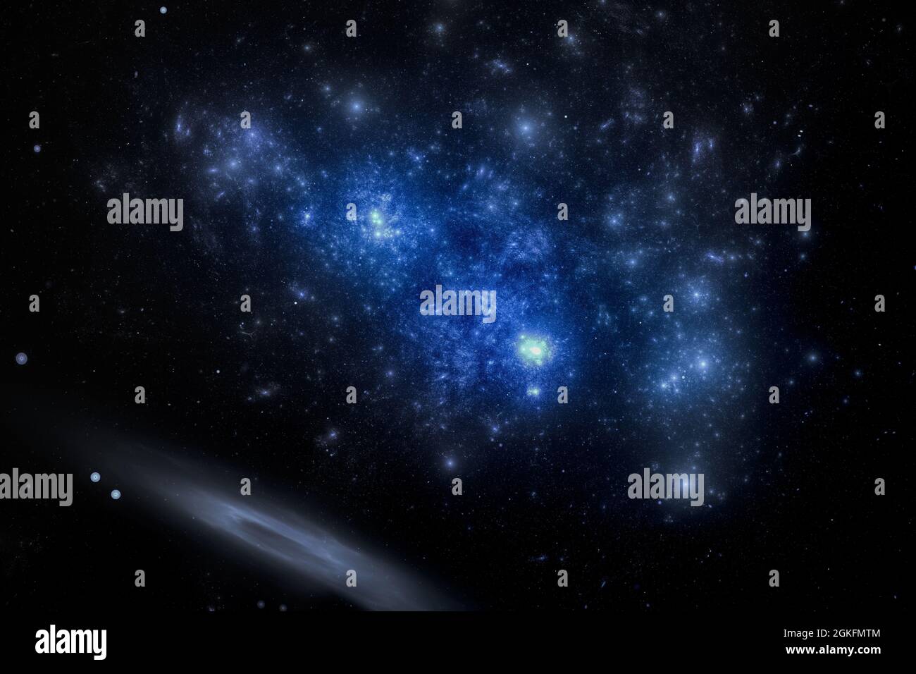 Illustration of the bright blue stars in the dark space Stock Photo - Alamy