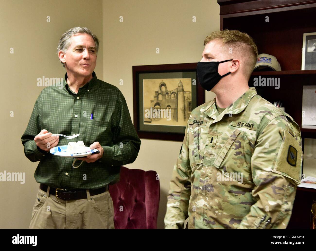 U.S. Representative French Hill (AR) speaks with 1st Lt. Hunter Sadler ...