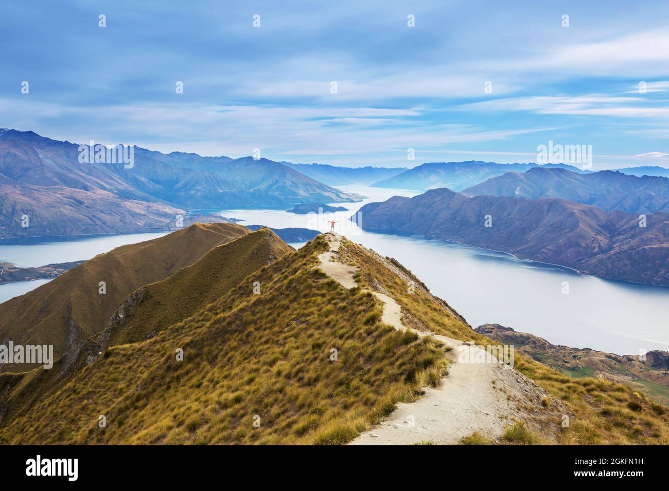 Traveler hiking in Roys Peak. New Zealand. Lake Wanaka Stock Photo - Alamy