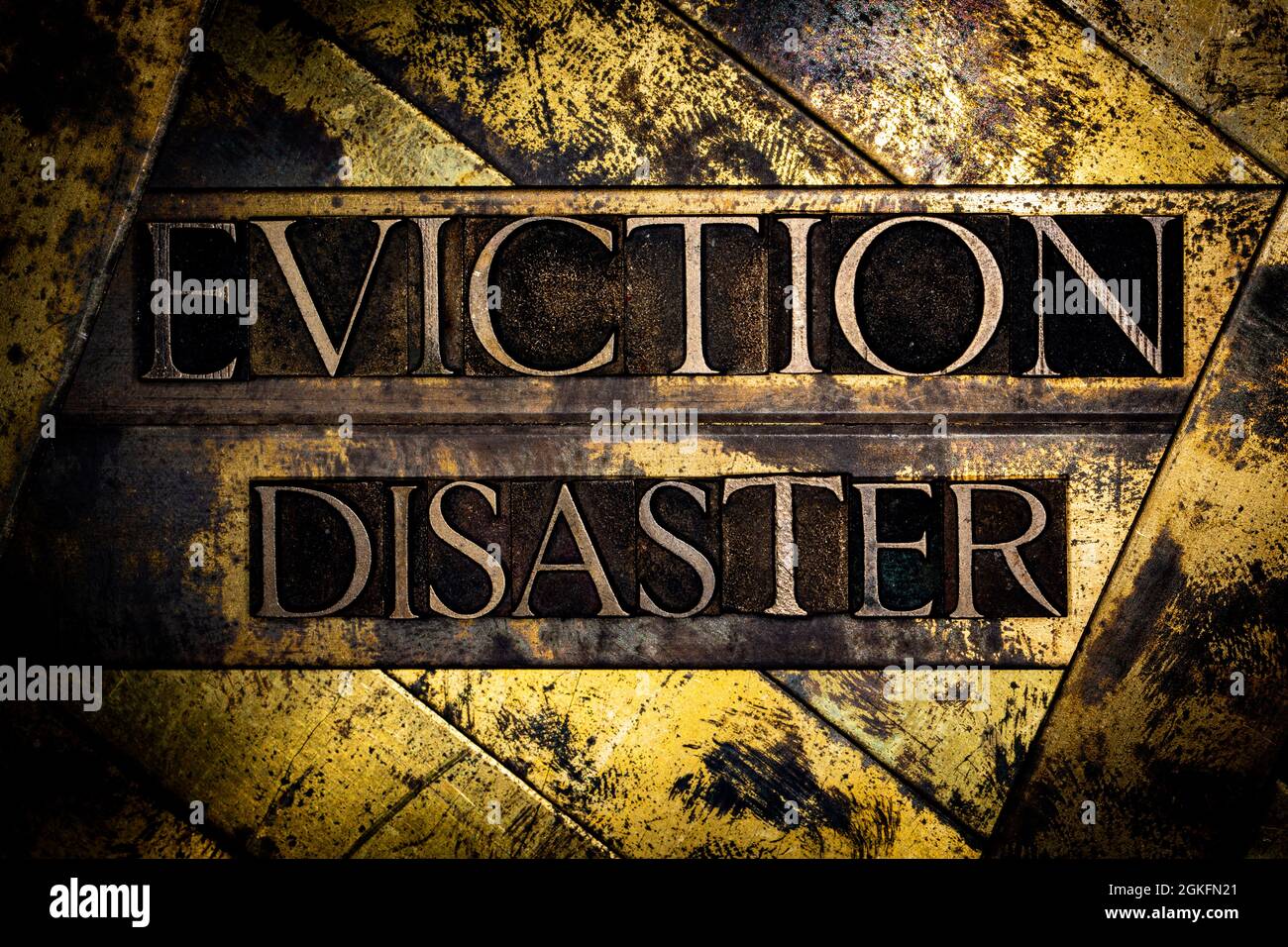 Eviction Disaster text message on textured grunge copper and vintage ...