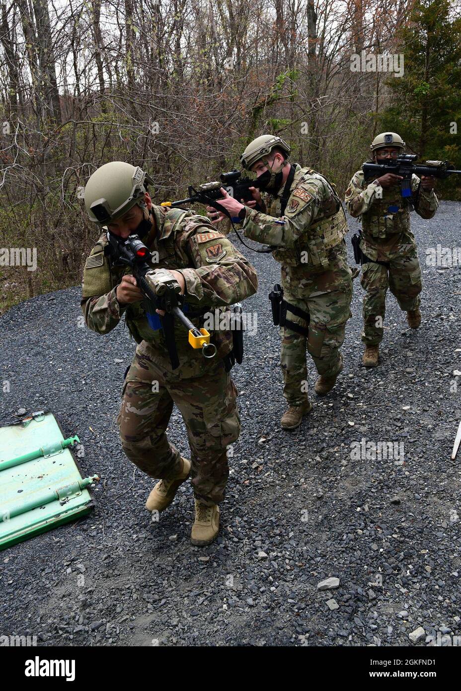 Airmen with the 105th Base Defense squadron conduct close quarters ...