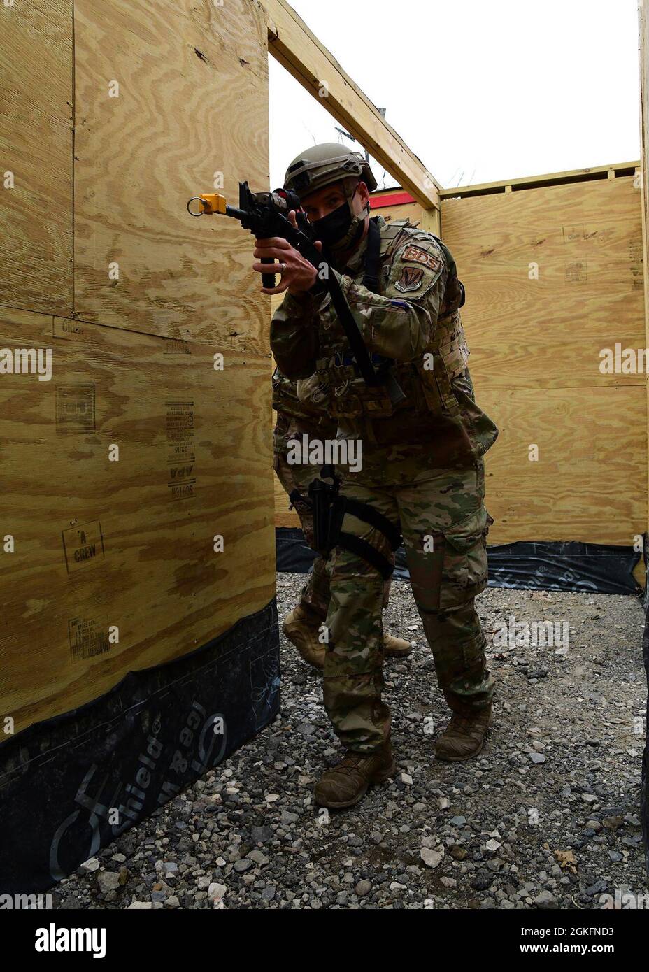 Airmen with the 105th Base Defense squadron conduct close quarters ...