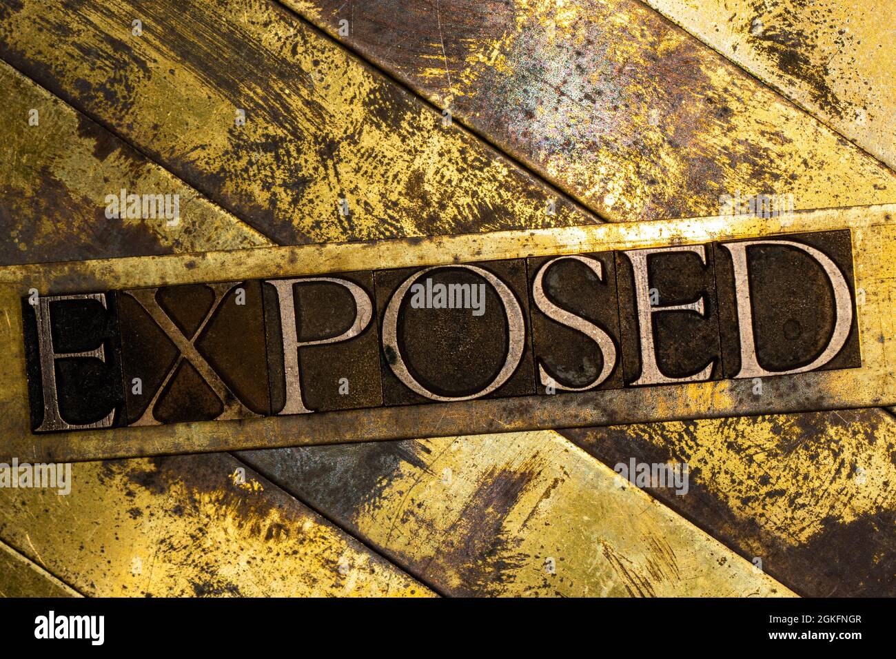 Exposed text message on vintage textured grunge copper and gold ...