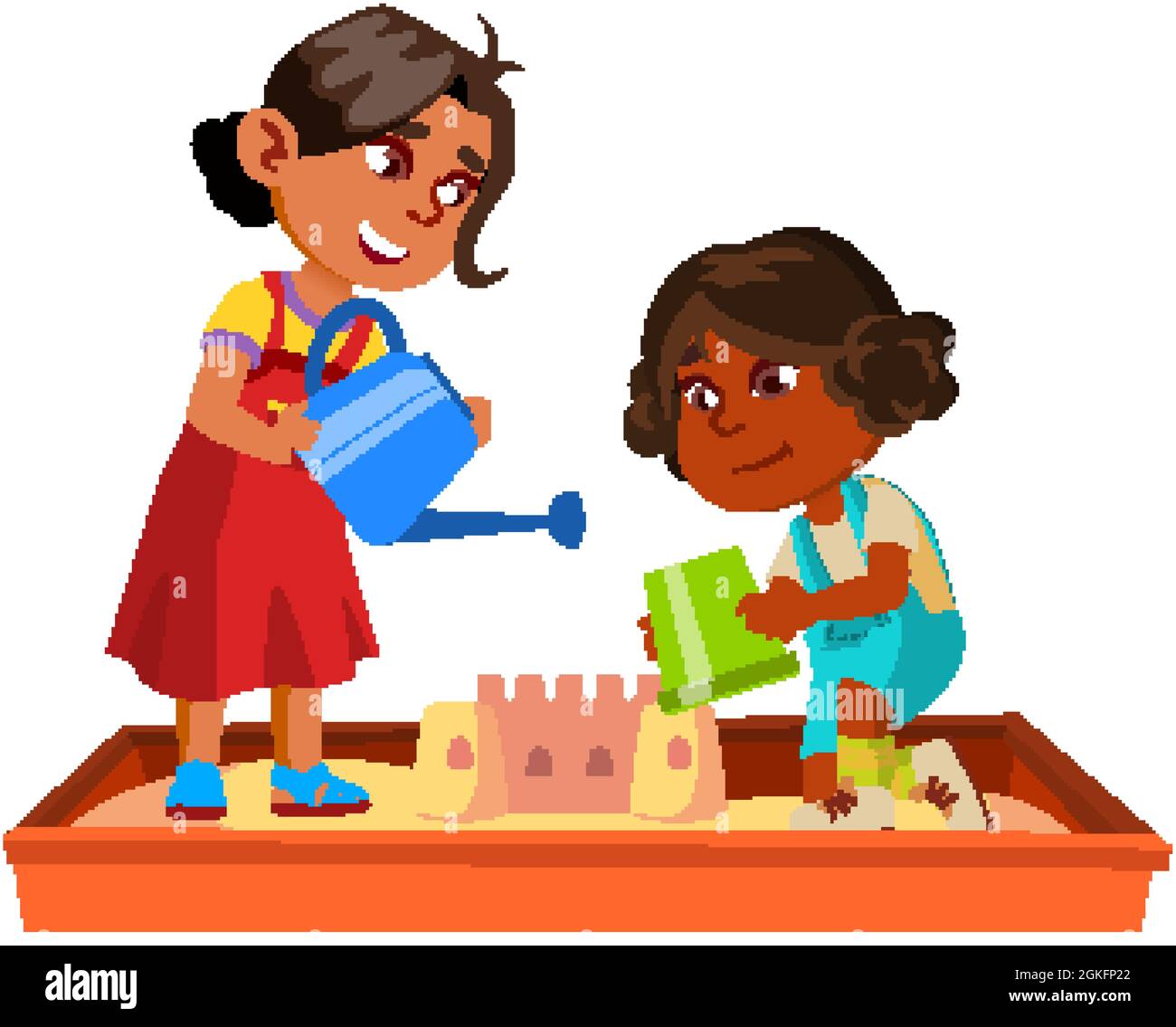 Girls Children Building Castle In Sandbox Vector Stock Vector Image ...