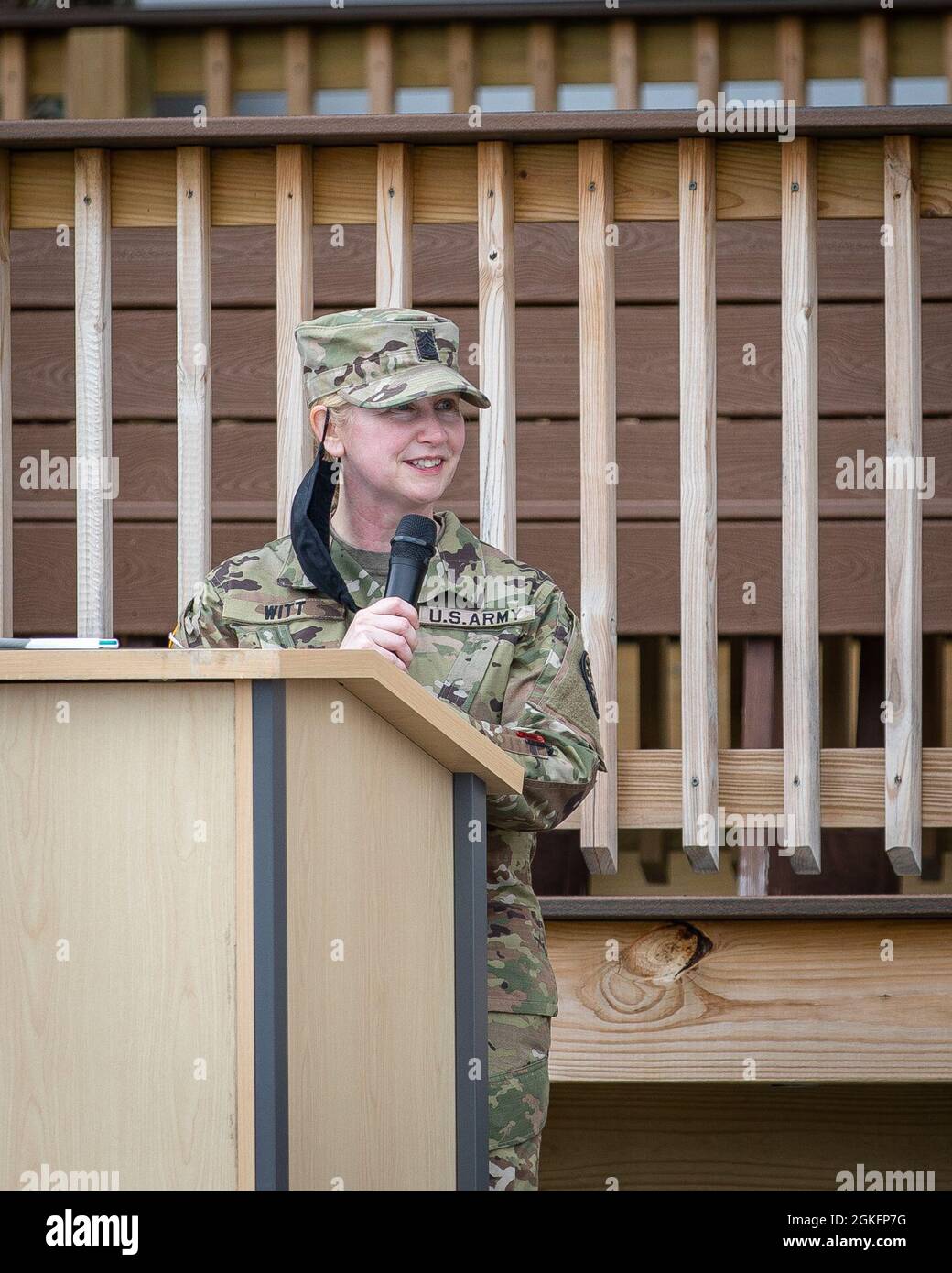 U.S. Army Command Sgt. Maj. Rebecca Witt, outgoing command sergeant major, 156th Expeditionary ...