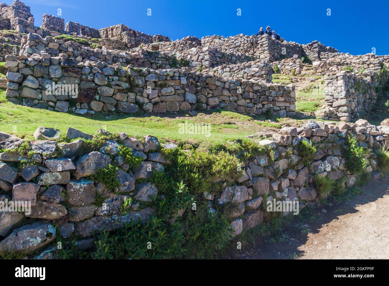 Chincana ruins at Isla del Sol (Island of the Sun) in Titicaca lake ...